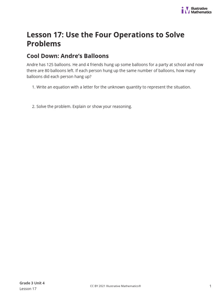 Grade 3 Math: Balloon Problem Solving | PDF