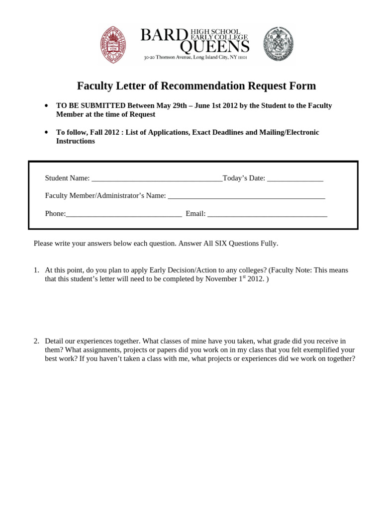 Teacher Rec Request Form - BHSECQ 2012 FINAL | PDF