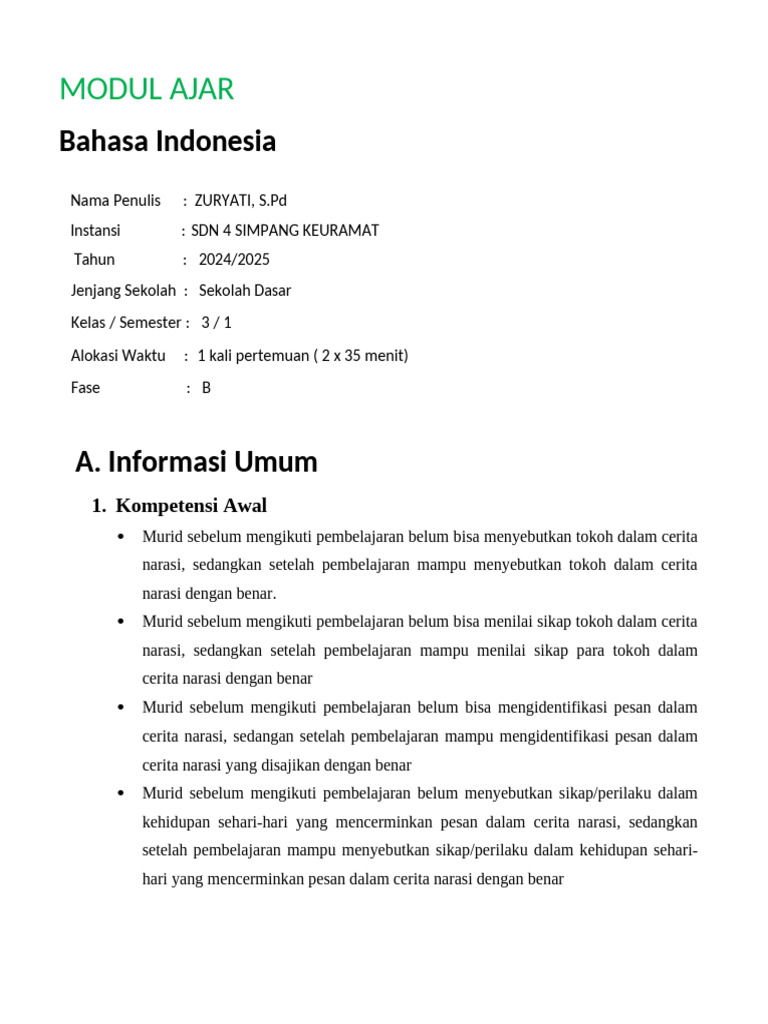 Modul Ajar Ppg Benar Refisi | PDF
