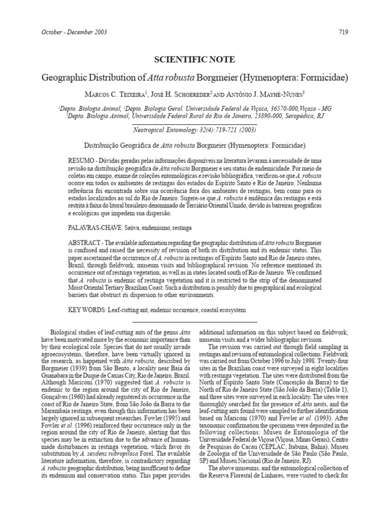 Geographic Distribution of Atta robusta | PDF | Rio De Janeiro | Brazil