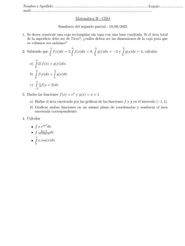 2do Parcial Simulacro Mate b (2) | PDF