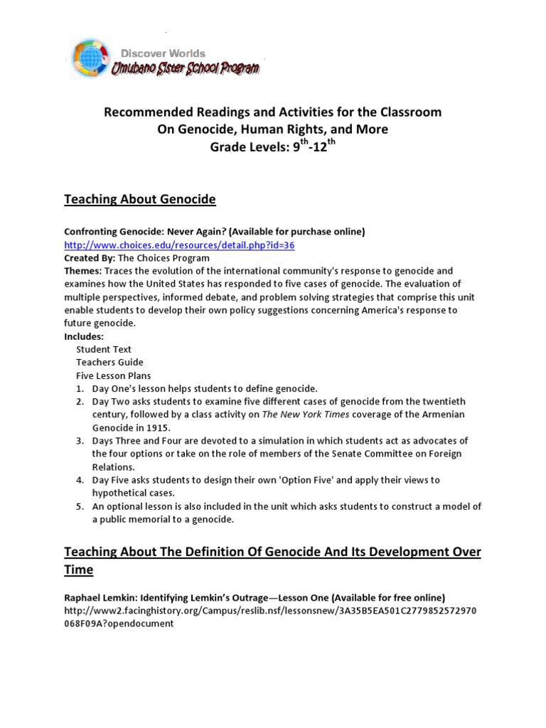 Recommended Activities 9-12 | PDF | Genocides | Identity (Social Science)