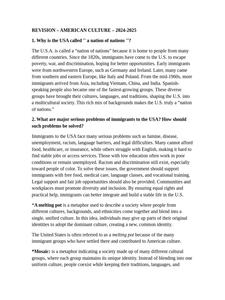 Understanding American Culture and Immigration | PDF | Presidents Of ...