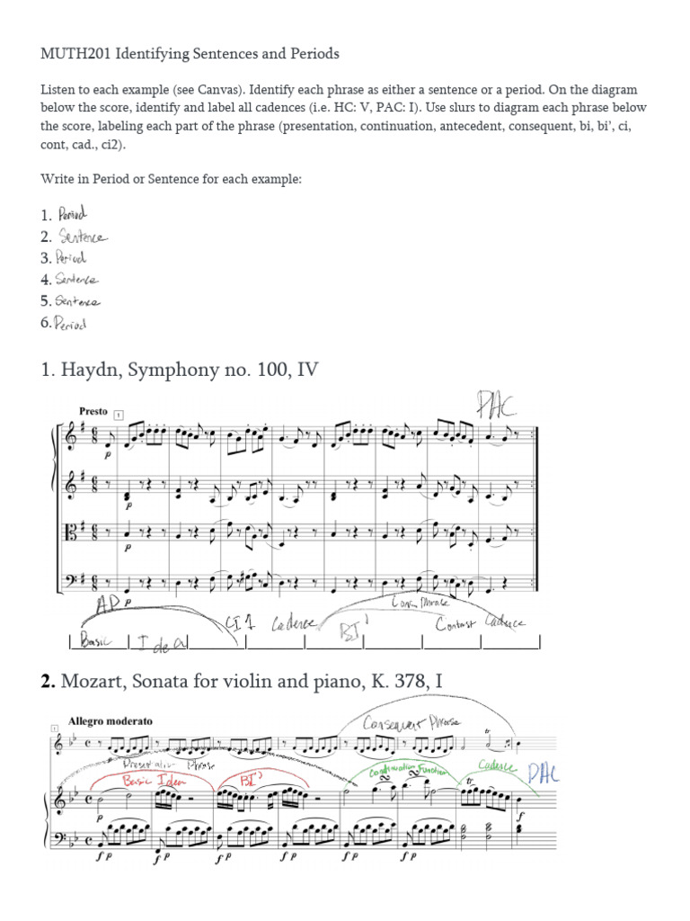 Music Theory 1 Identifying Sentences and Periods | PDF