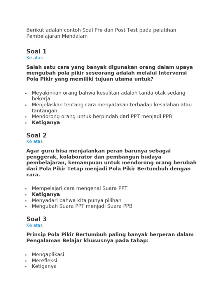 Berikut Adalah Contoh Soal Pre Dan Post Test Pada Pelatihan ...