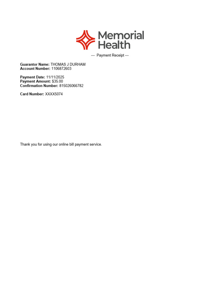 Payment Receipt for Thomas J Durham | PDF
