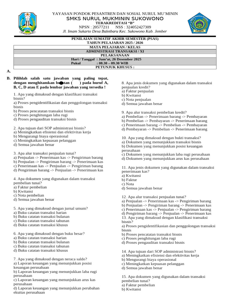 Adm Transaksi Xi Sudah Print | PDF