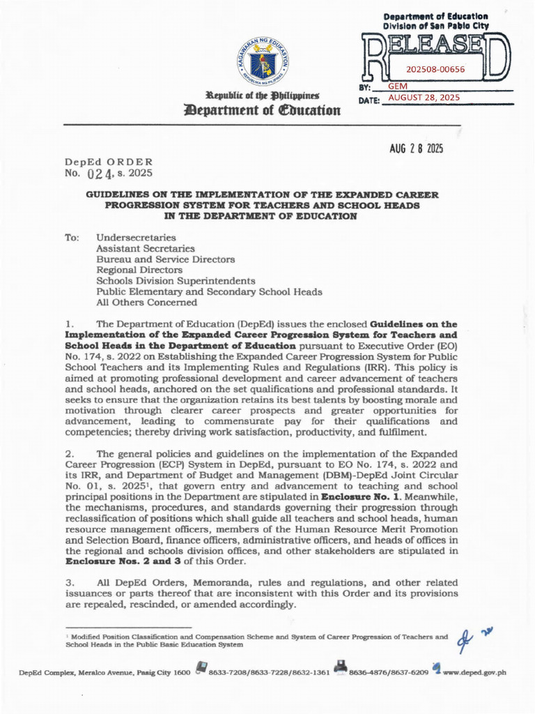 202508-00656 - Deped Order No. 024, S. 2025 - Guidelines On The ...