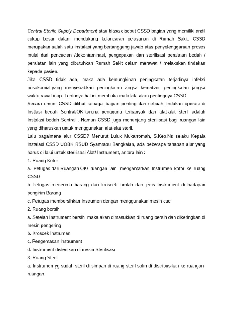 Pentingnya CSSD dalam Pelayanan Rumah Sakit | PDF