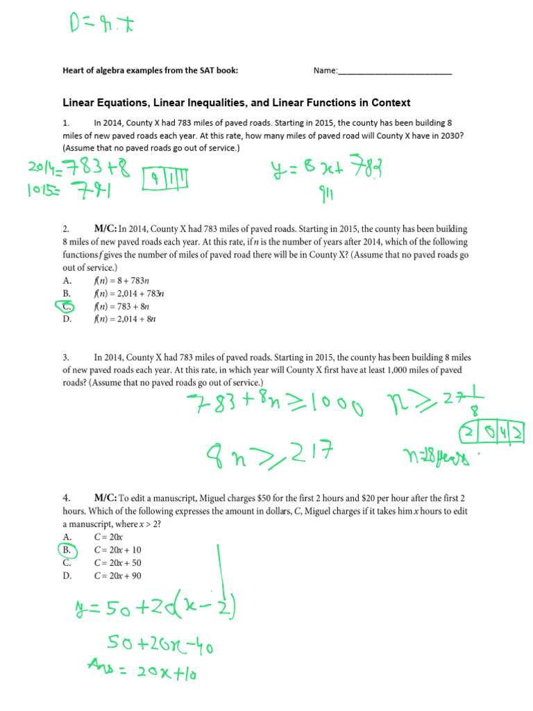 SAT Book Examples - Heart of Algebra | PDF | Equations | Linear Algebra