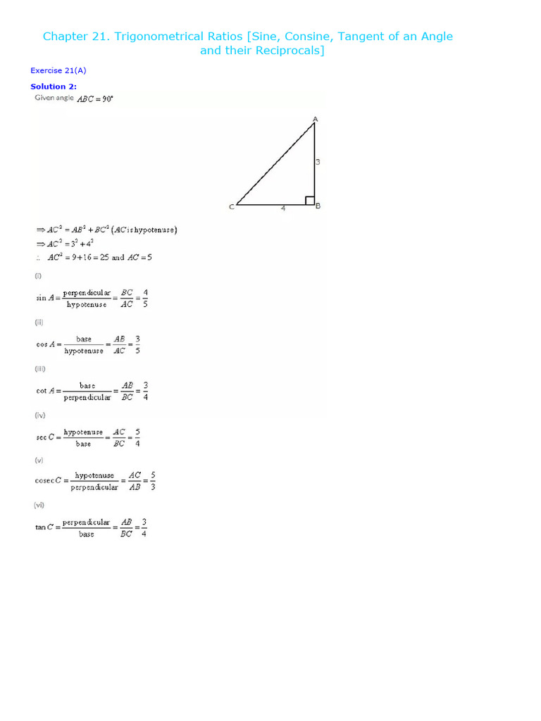 Trigonometric Ratios and Exercises | PDF