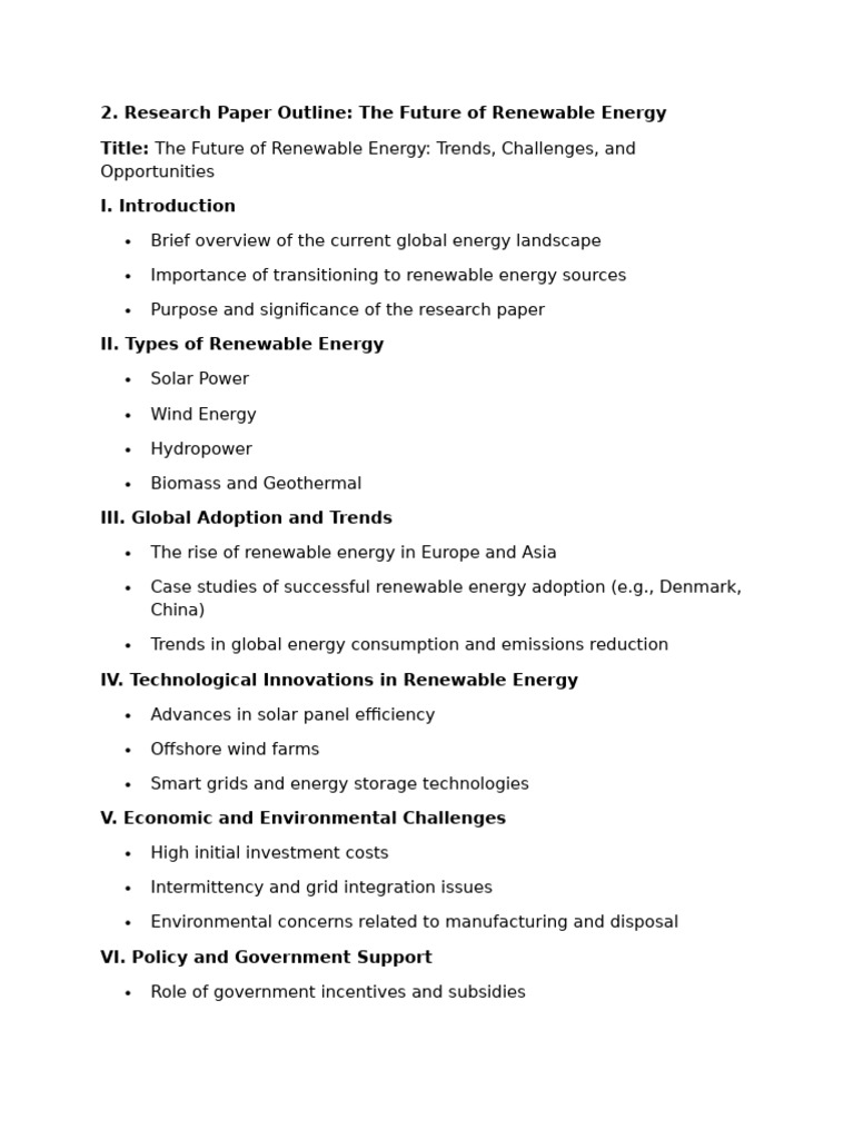 Research Paper Outline The Future of Renewable Energy | PDF