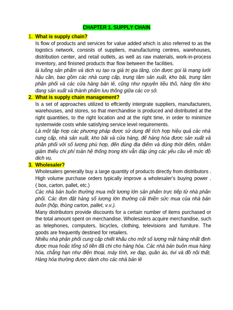 Supply Chain Note | PDF