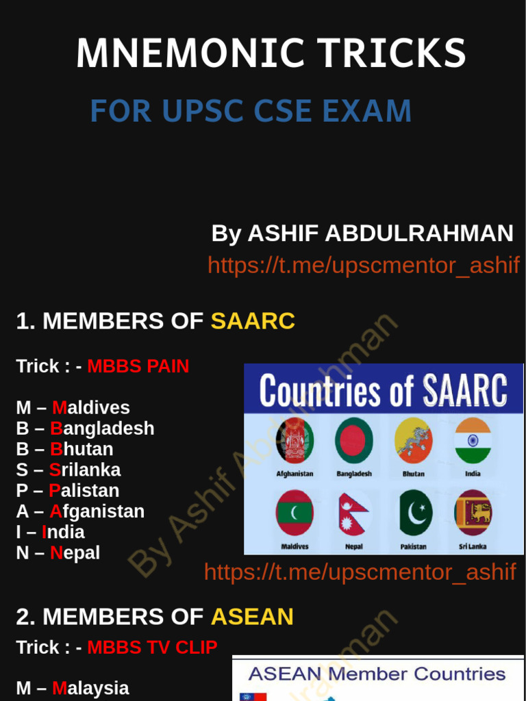 Mnemonic Tricks for UPSC CSE Exam | PDF | International Economic ...