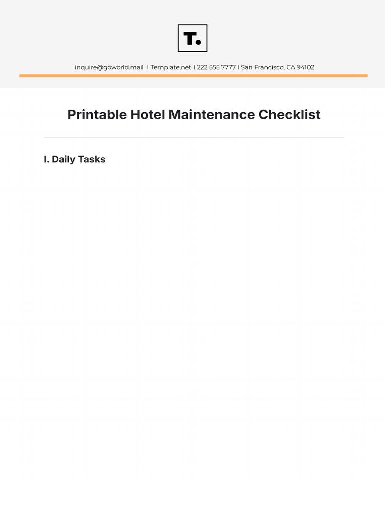 Printable Hotel Maintenance Checklist Template | PDF
