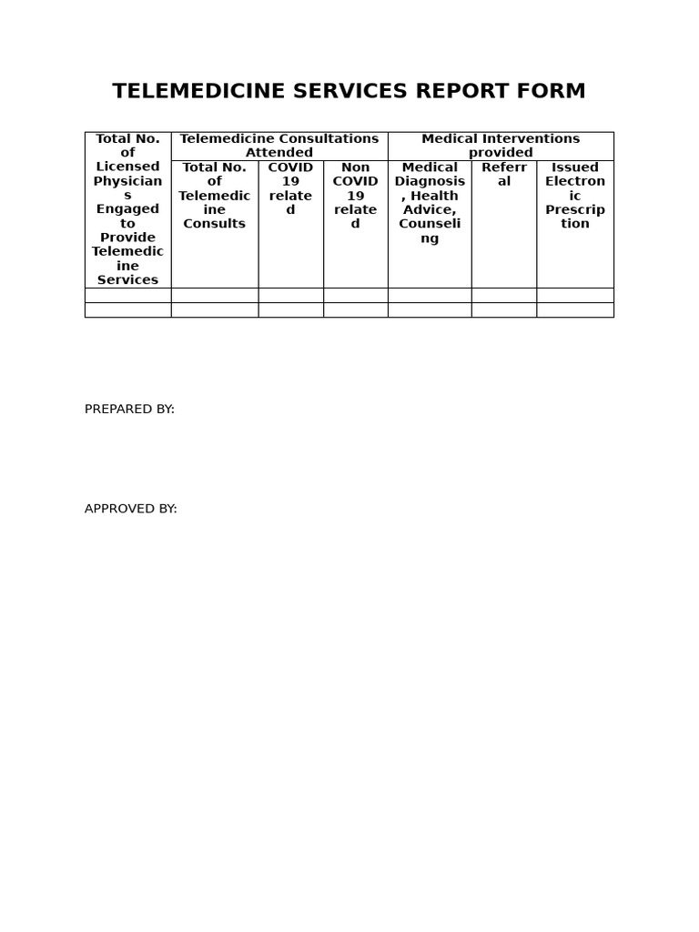 Telemedicine Services Report Form | PDF | Social Programs | Health ...