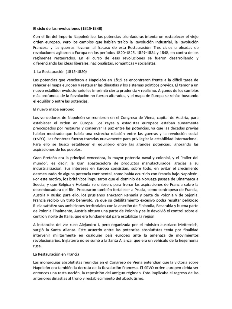 El Ciclo de Las Revoluciones 1815-1848 | PDF | Ciencias Políticas