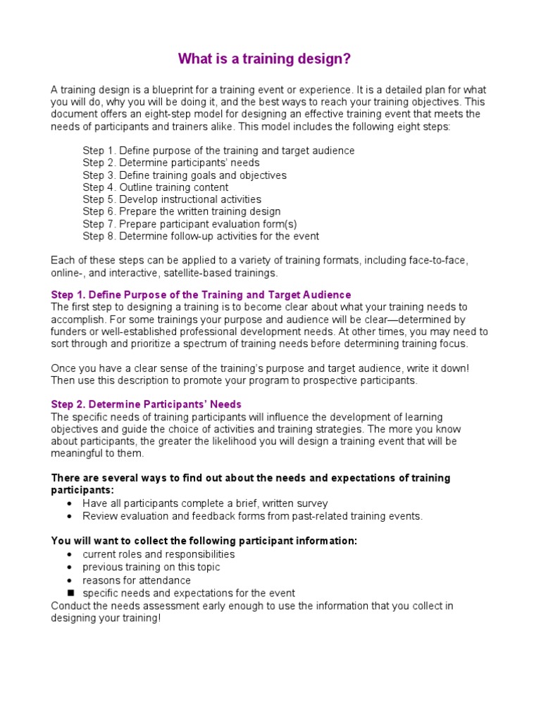 What Is A Training Design | PDF | Goal | Evaluation