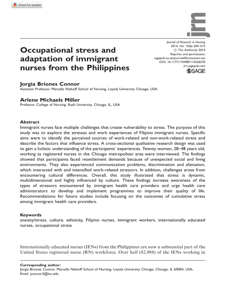 Filipino Immigrant Nurses' Stress Factors | PDF | Cost Of Living ...