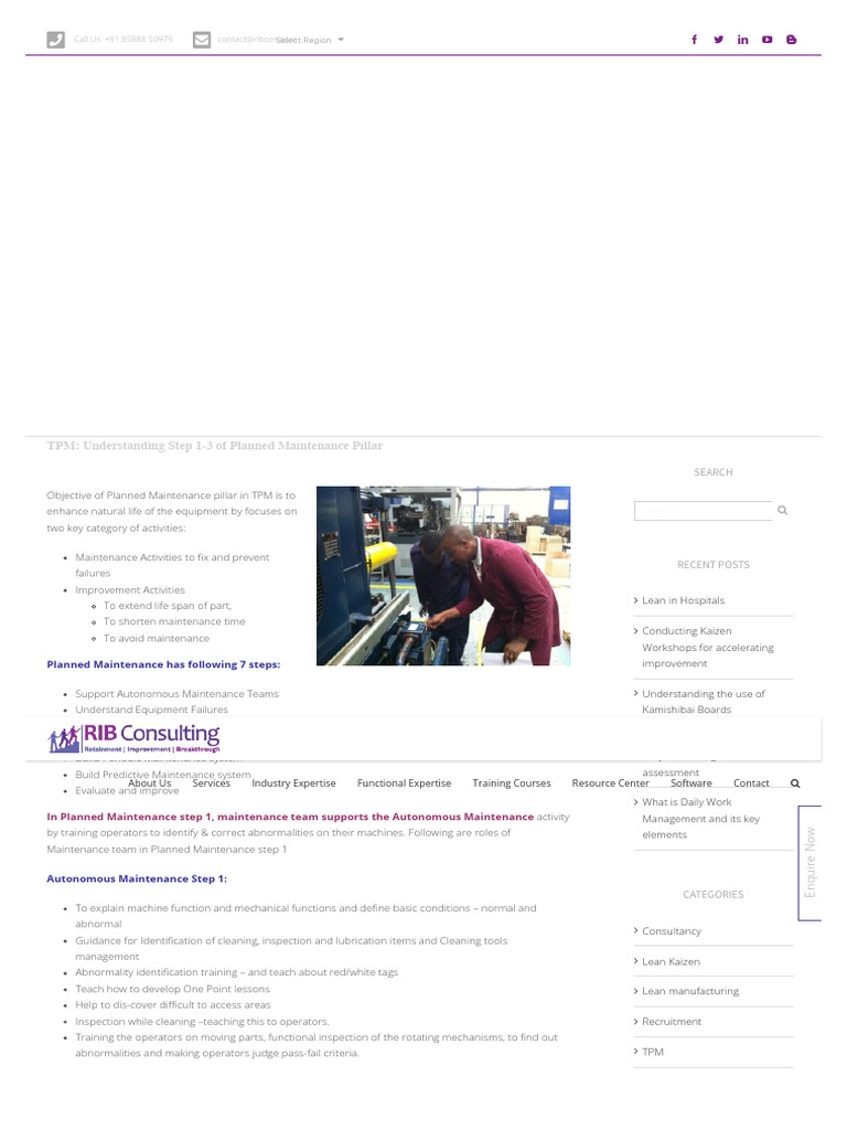 Role of Planned Maintenance Team in Autonomous Maintenance - Ribcon | PDF
