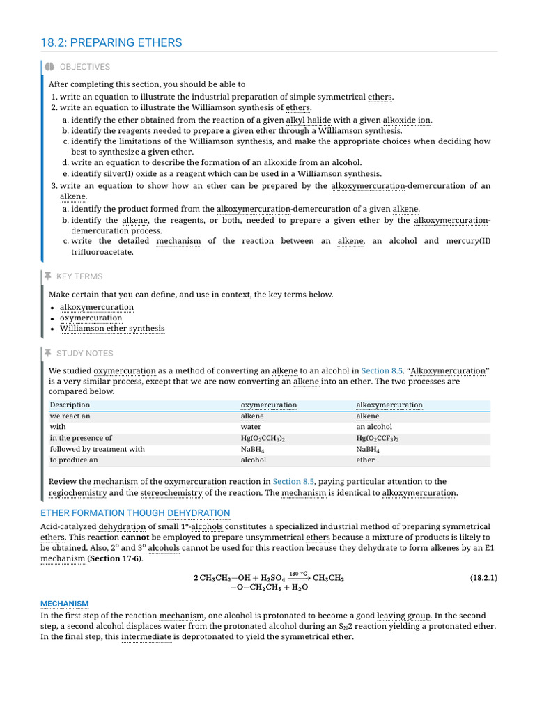 Ethers: Industrial Preparation Methods | PDF | Ether | Chemical Reactions