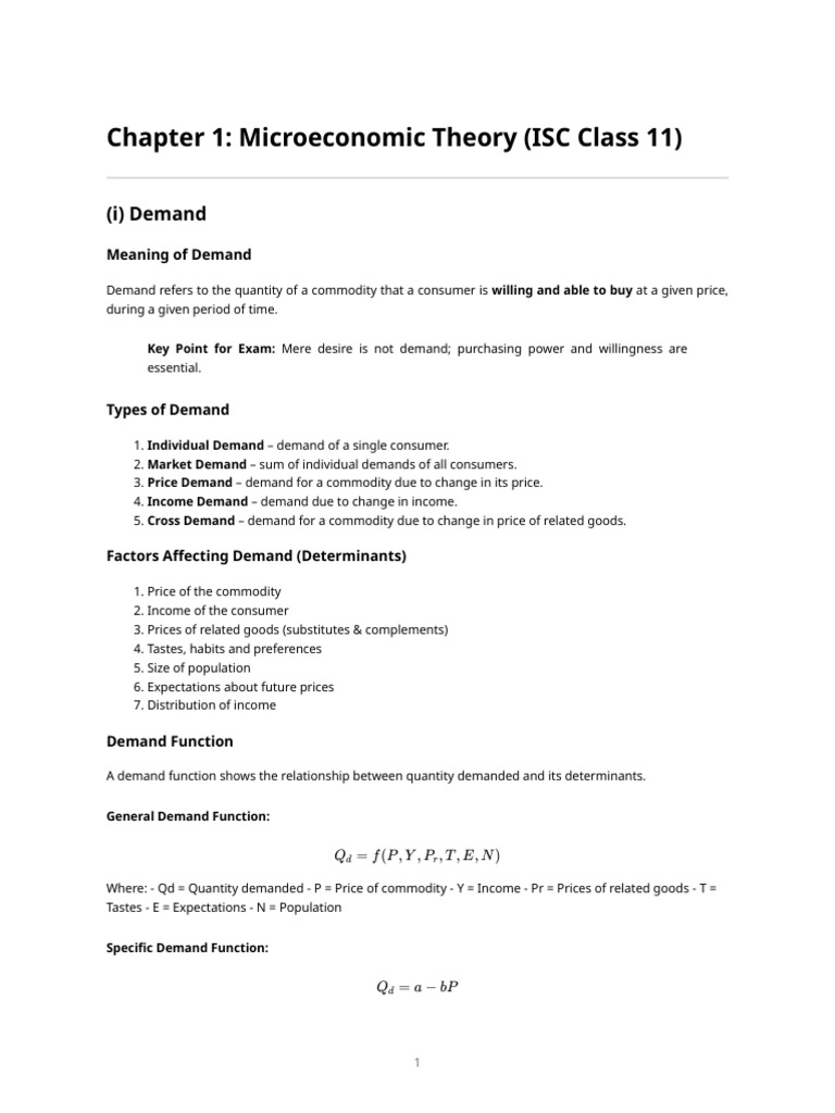 Isc Class 11 Economics - Chapter 1 - Microeconomic Theory (In Depth ...