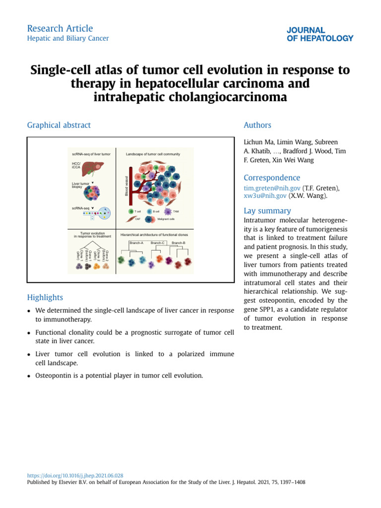 ScRNA Atlas of Tumor Cell Evolution in Response To Therapy in HCC and ...