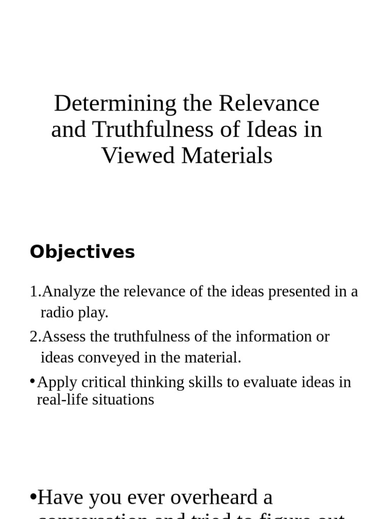 Determining the Relevance and Truthfulness of Ideas in | PDF