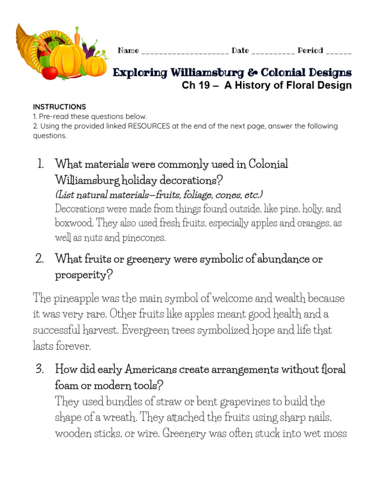 TPT Colonial Williamsburg - Styles of Arrangements WebQuest | PDF | Wreath
