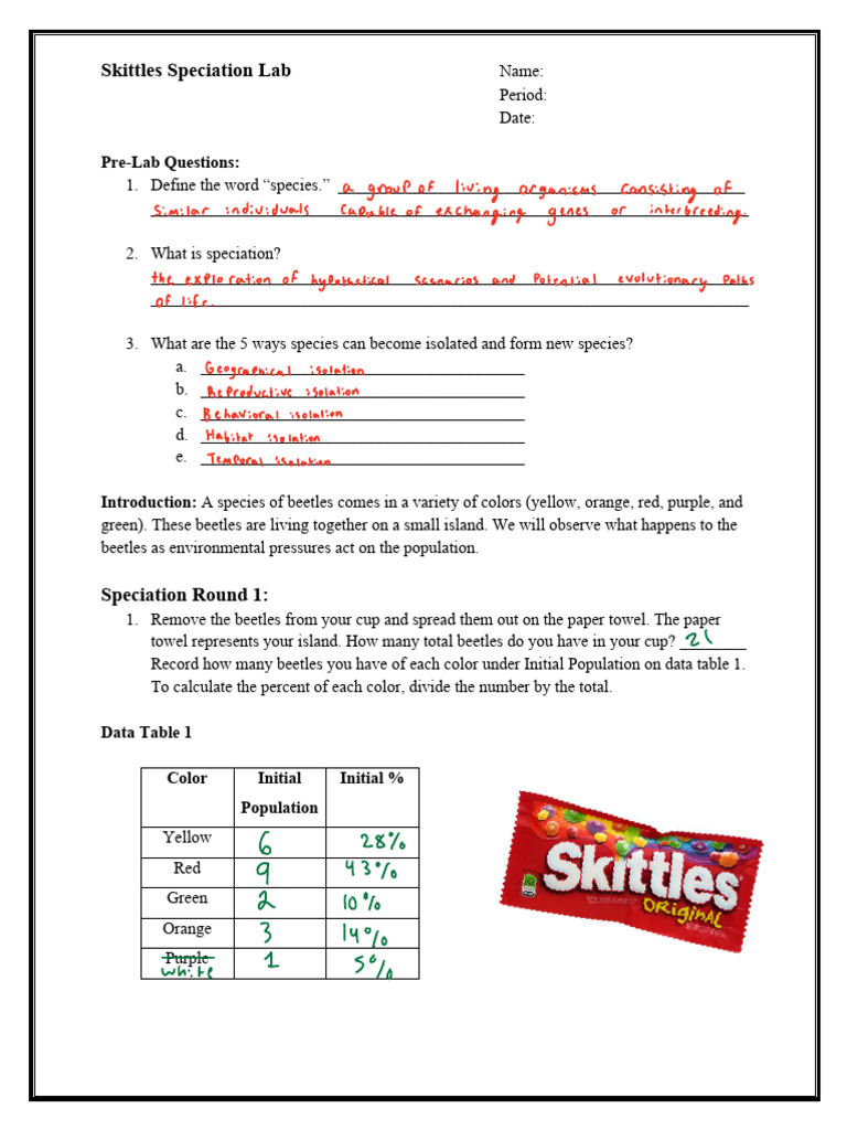 Skittle Speculation Worksheet | PDF | Species | Color