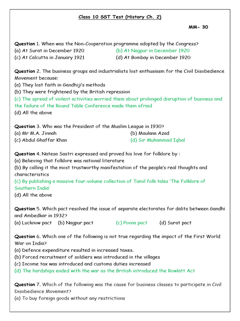 Class 10 SST History Test Guide | PDF