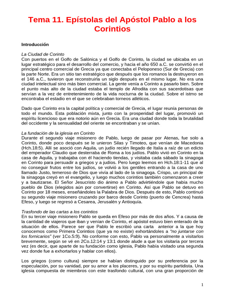 Epístolas de Pablo a los Corintios: Análisis | PDF | Primera epístola a ...