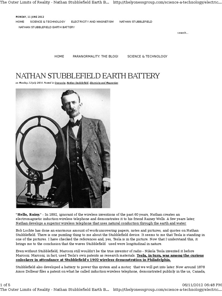 Nathan Stubblefield Earth Battery | PDF | Nikola Tesla | Radio