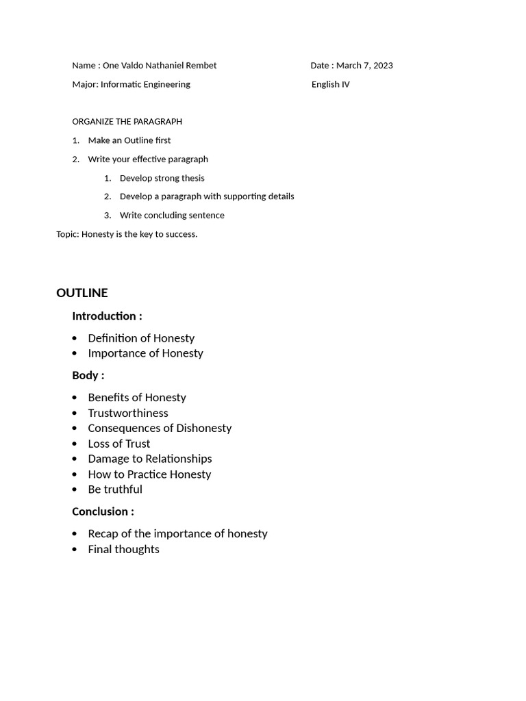 Assignment- Organize the Paragraph One Valdo | PDF
