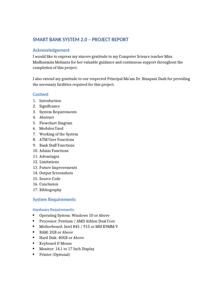Smart Bank System Project Format | PDF | Databases | Personal ...