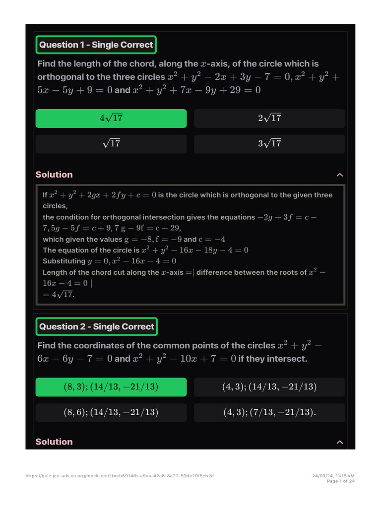 Circle (Sol) | PDF | Circle | Equations