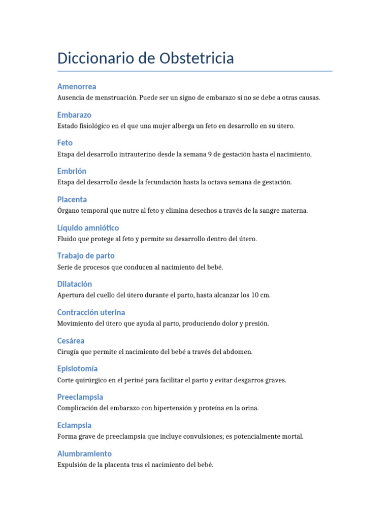 Diccionario de Términos Obstétricos | PDF | El embarazo | Parto