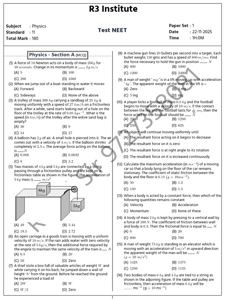 Test NEET 975842 1 1763797394 | PDF | Force | Friction