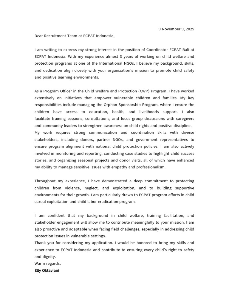 Application Letter ECPAT Indonesia | PDF