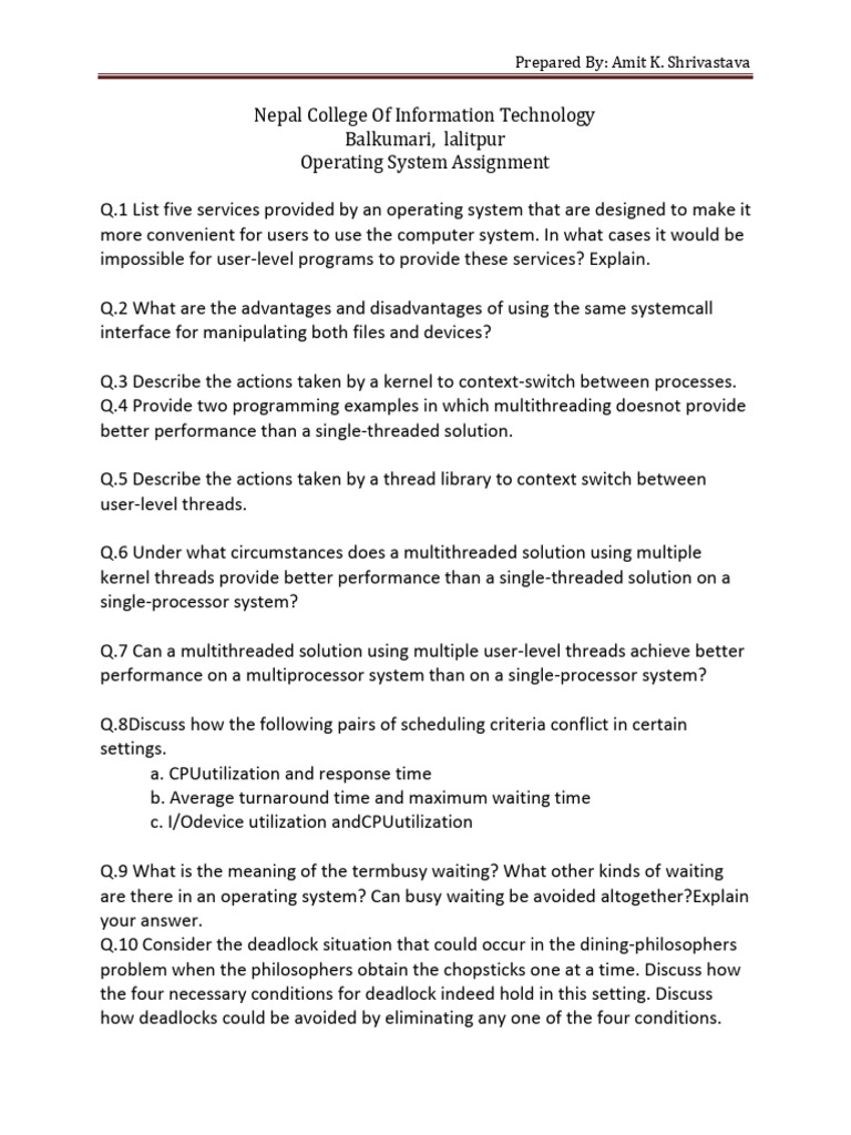 OS Assignment 2 | PDF | Thread (Computing) | Operating System