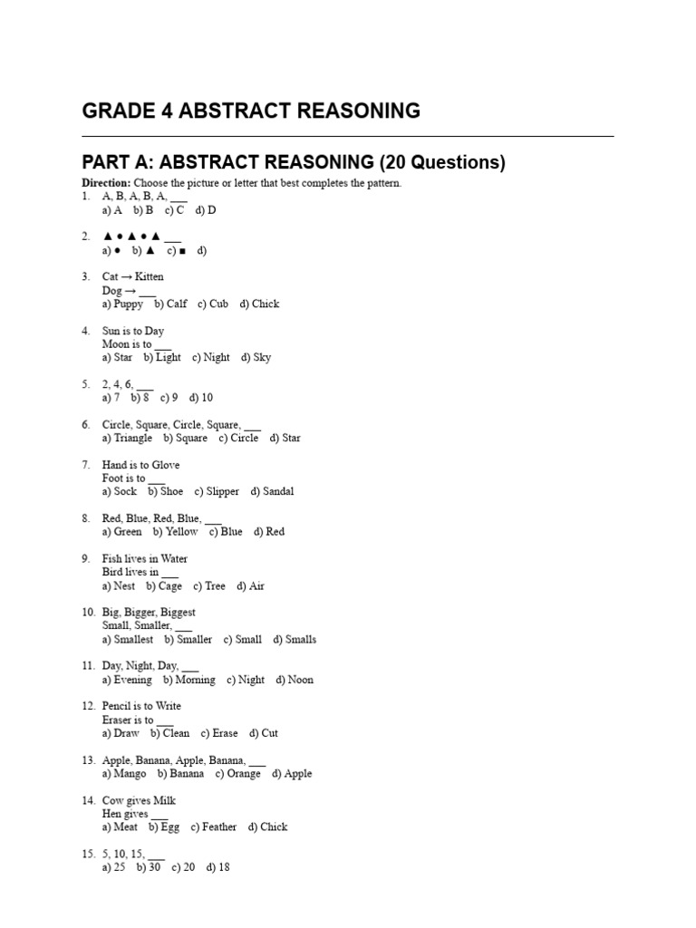Grade 4 Abstract Reasoning Test | PDF | Screw | Tools