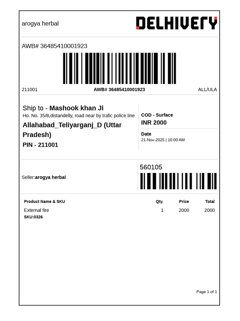 Arogya Herbal Order Details | PDF