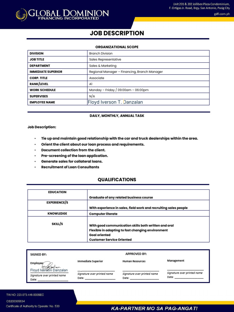 Sales Representative Job Description | PDF