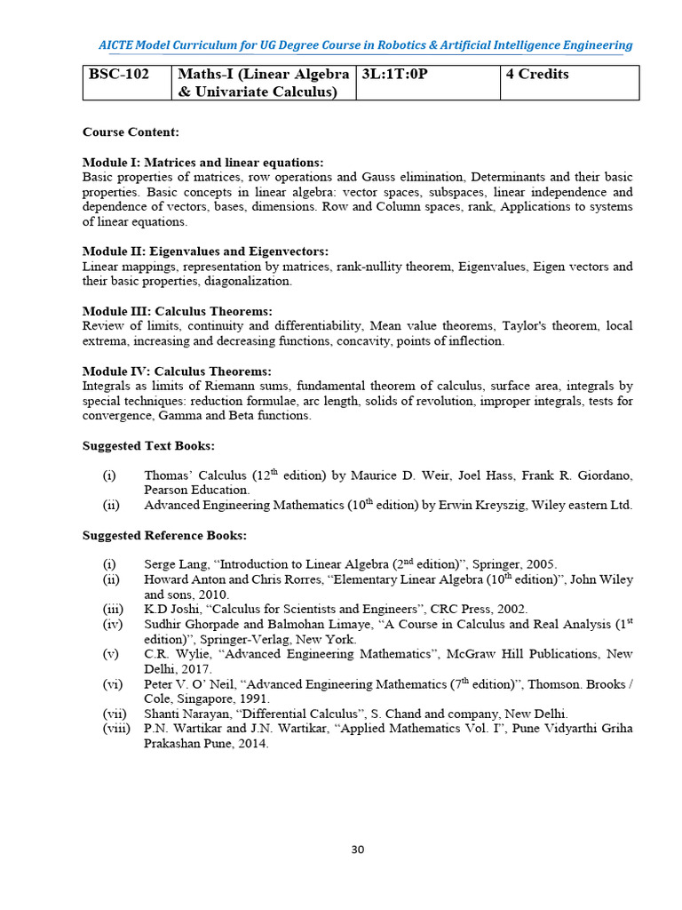 UG Robotics & AI Engineering Curriculum | PDF | Linear Algebra ...