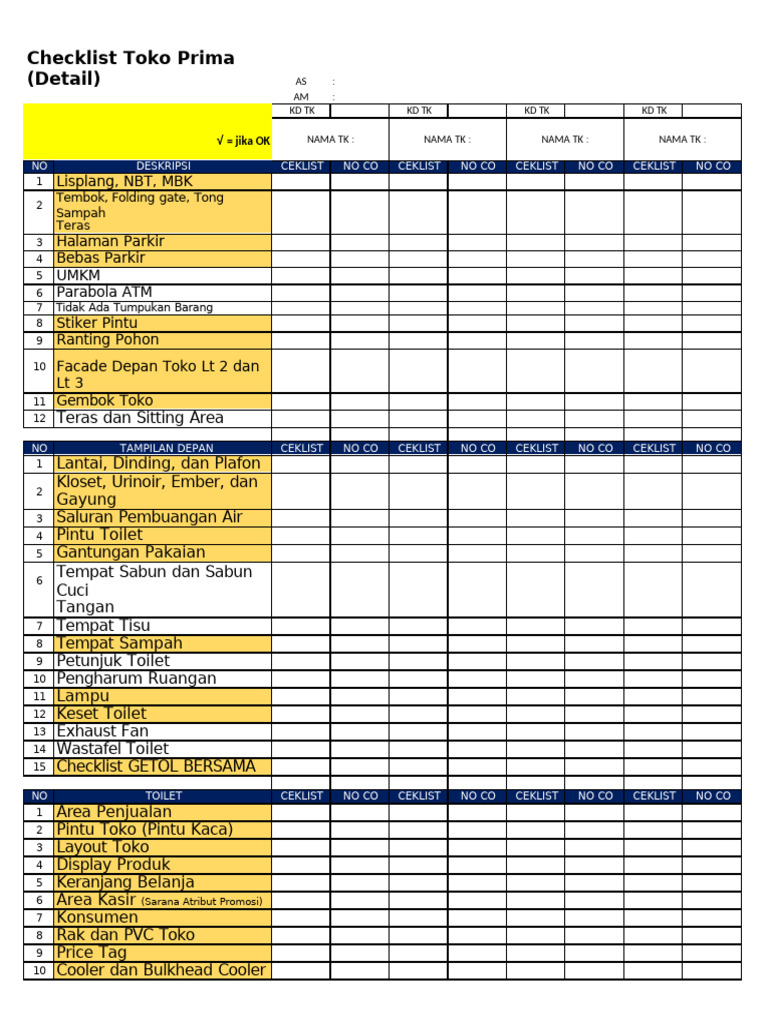 Checklist Toko Prima (Simple) | PDF