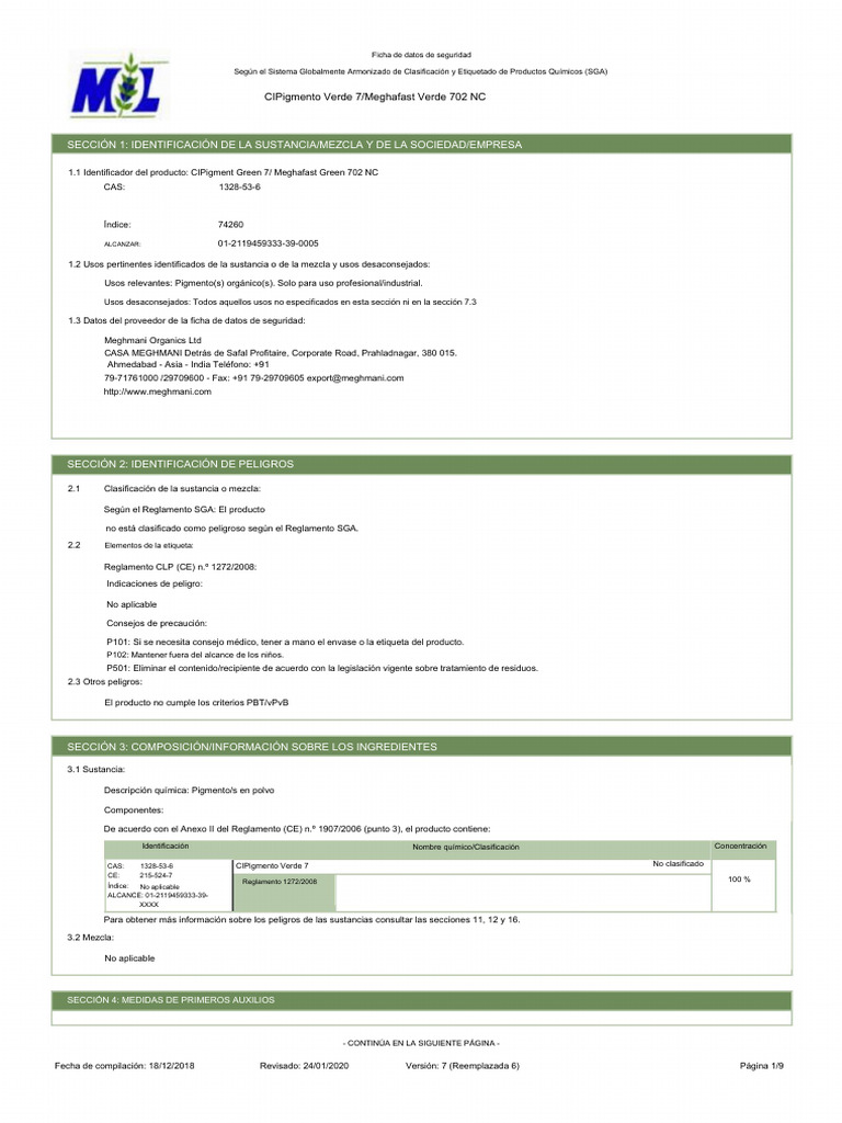 MSDS VERDE THALO 01211945933339000 01211945933339000 | PDF | Química