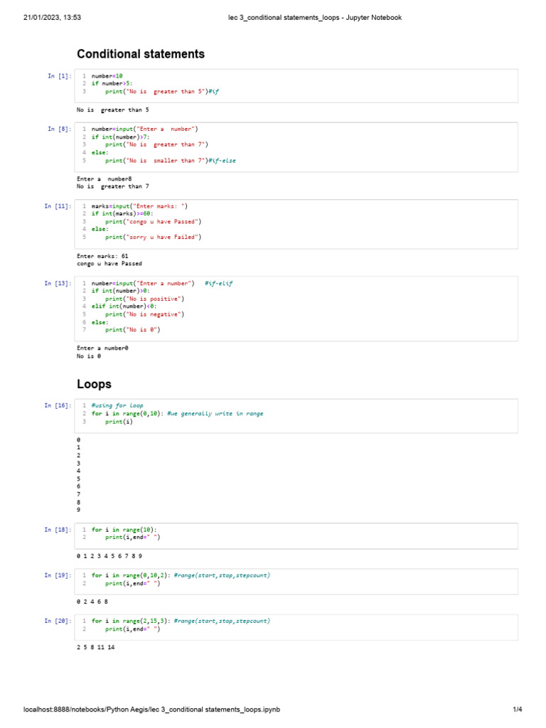 Lec 3_conditional Statements_loops - Jupyter Notebook | PDF | Computing | Php