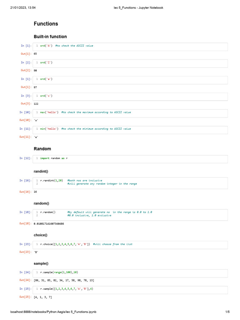 Python Functions and Random Module Guide | PDF | Parameter (Computer ...