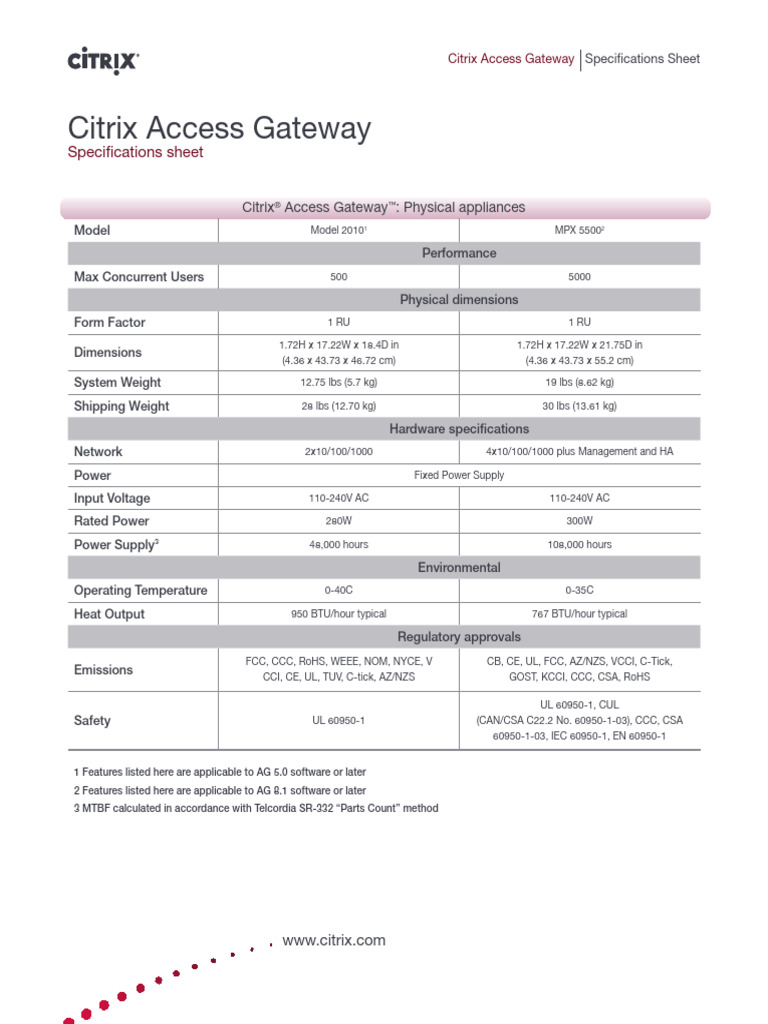 Citrix Access Gateway Spec Sheet PDF | PDF | Radius | Computing