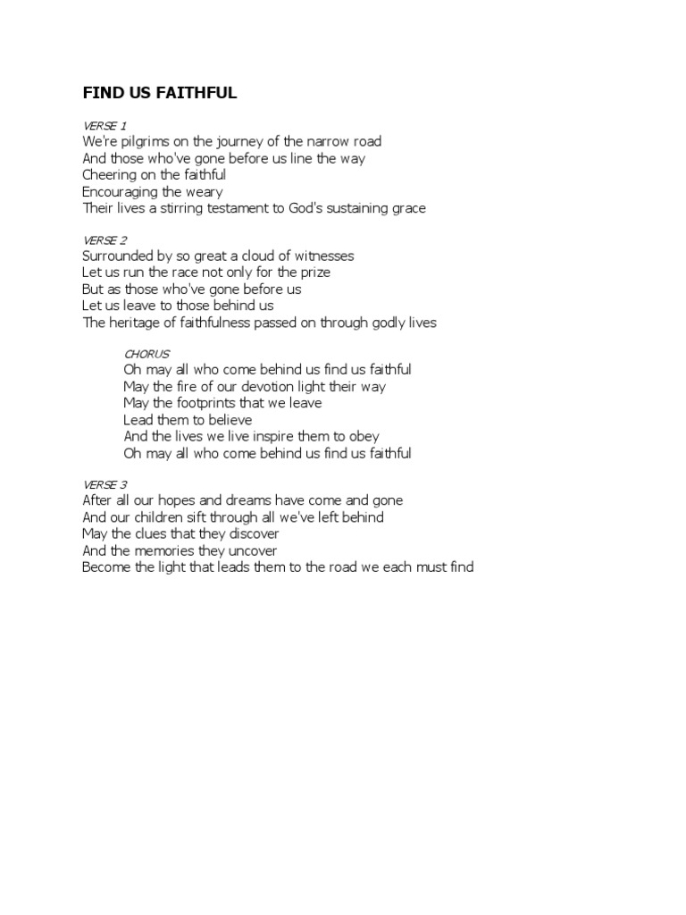 Find Us Faithful (Lyrics) | PDF | Theology | Religious Behaviour And ...